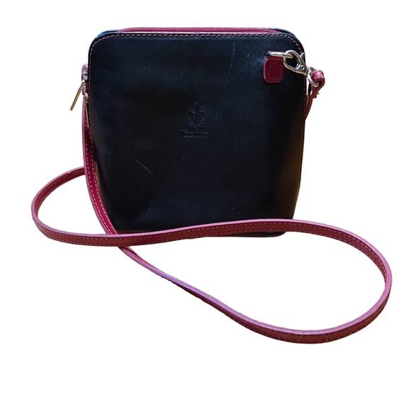 Vera Pelle | Bags | Vera Pelle Crossbody Bag Black Red Leather | Poshmark